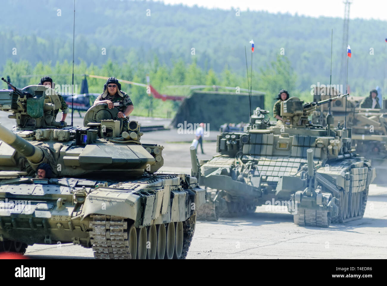 Nizhniy Tagil, Russia - July 12. 2008: Modernized tank T-72, BMR-3M ...