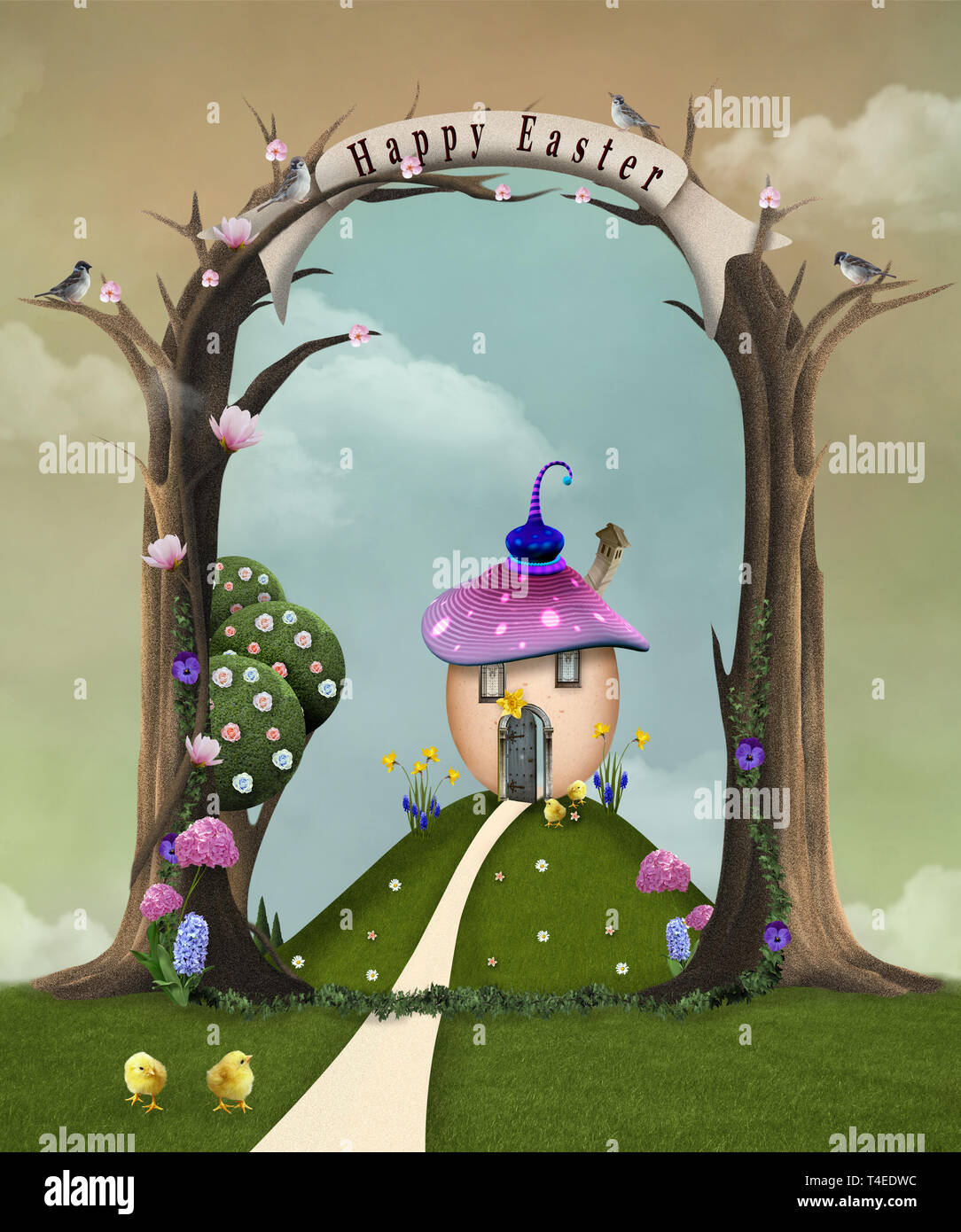 Easter celebration series: countryside landscape with a surreal egg ...