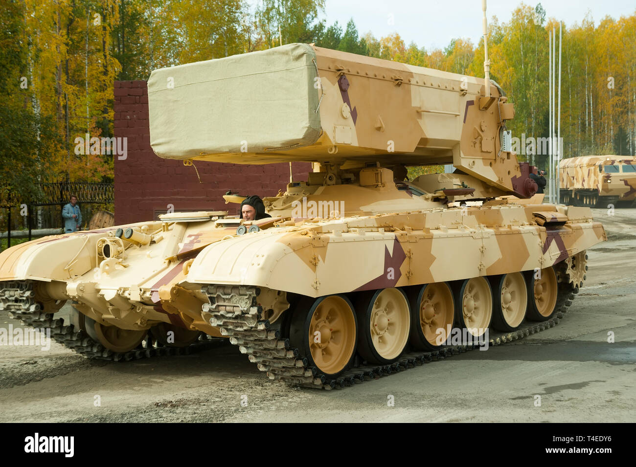 Nizhniy Tagil, Russia - September 26. 2013: Visitors examine military ...