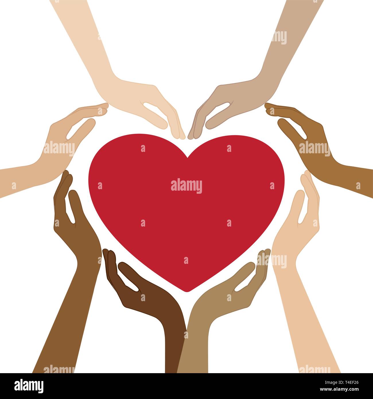 human hands with different skin colors form a heart vector illustration ...