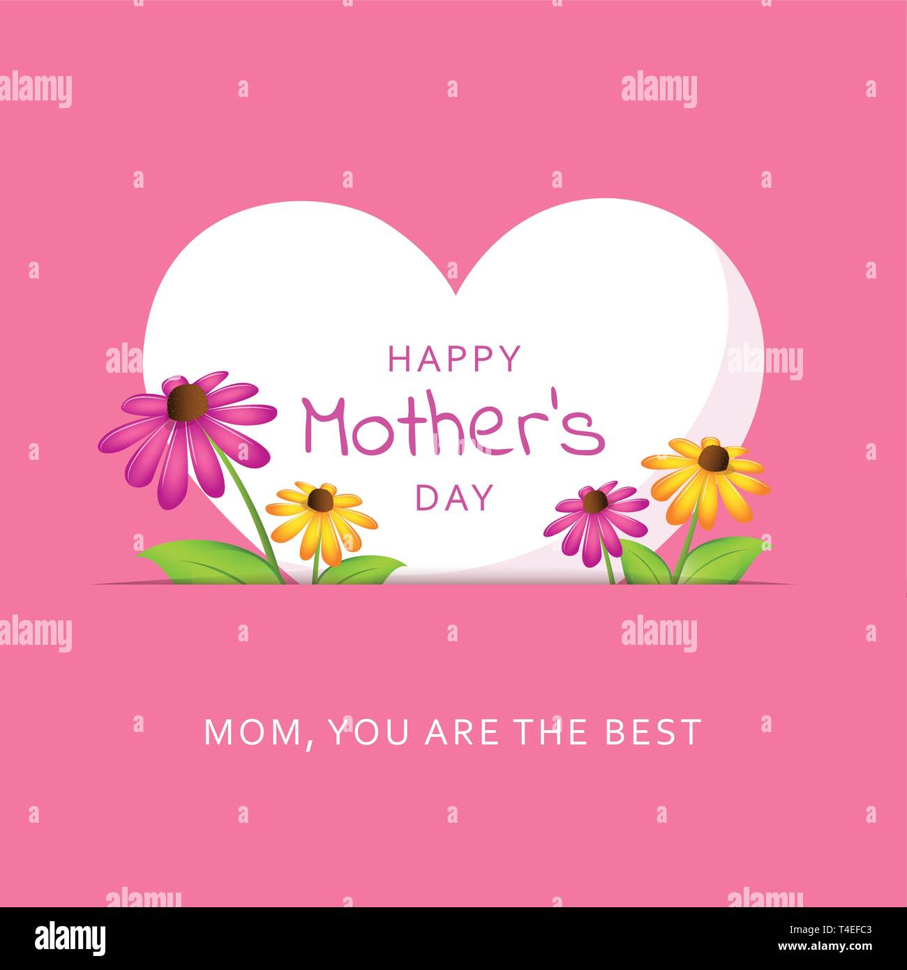 paper heart pink greeting card for mothers day with flowers vector ...