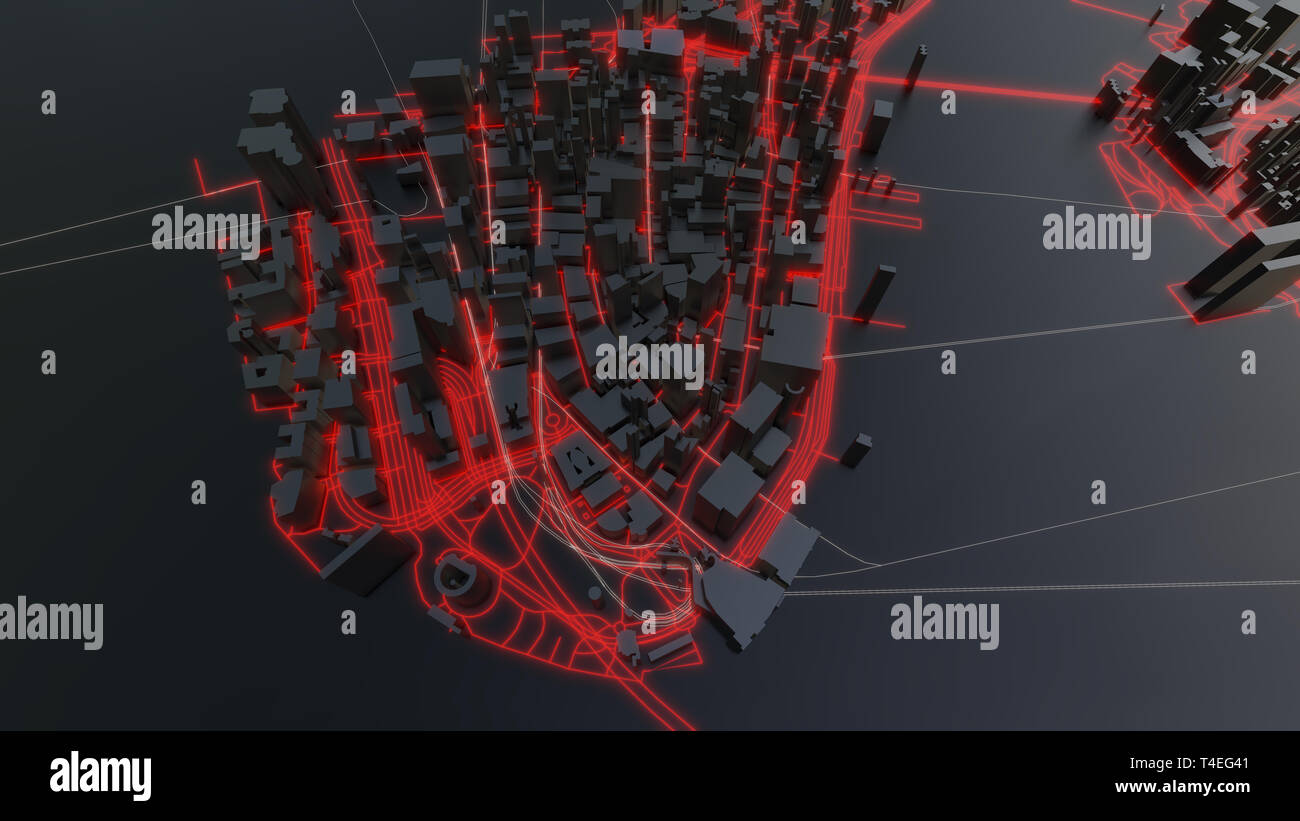 Futuristic night city. 3D illustration Stock Photo - Alamy