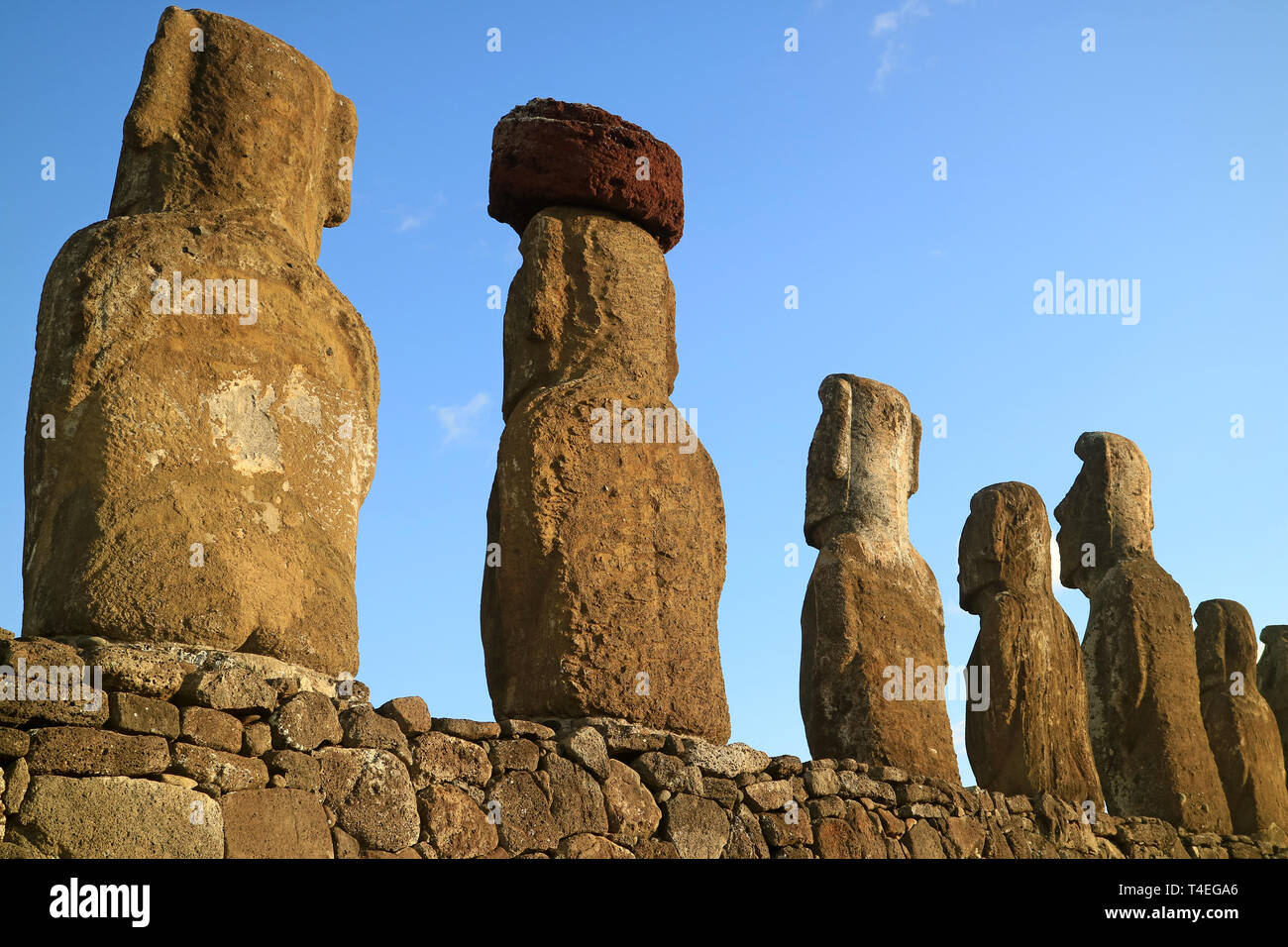 Back of Gigantic Moai Statues at Ahu Tongariki, One with the Top knot ...