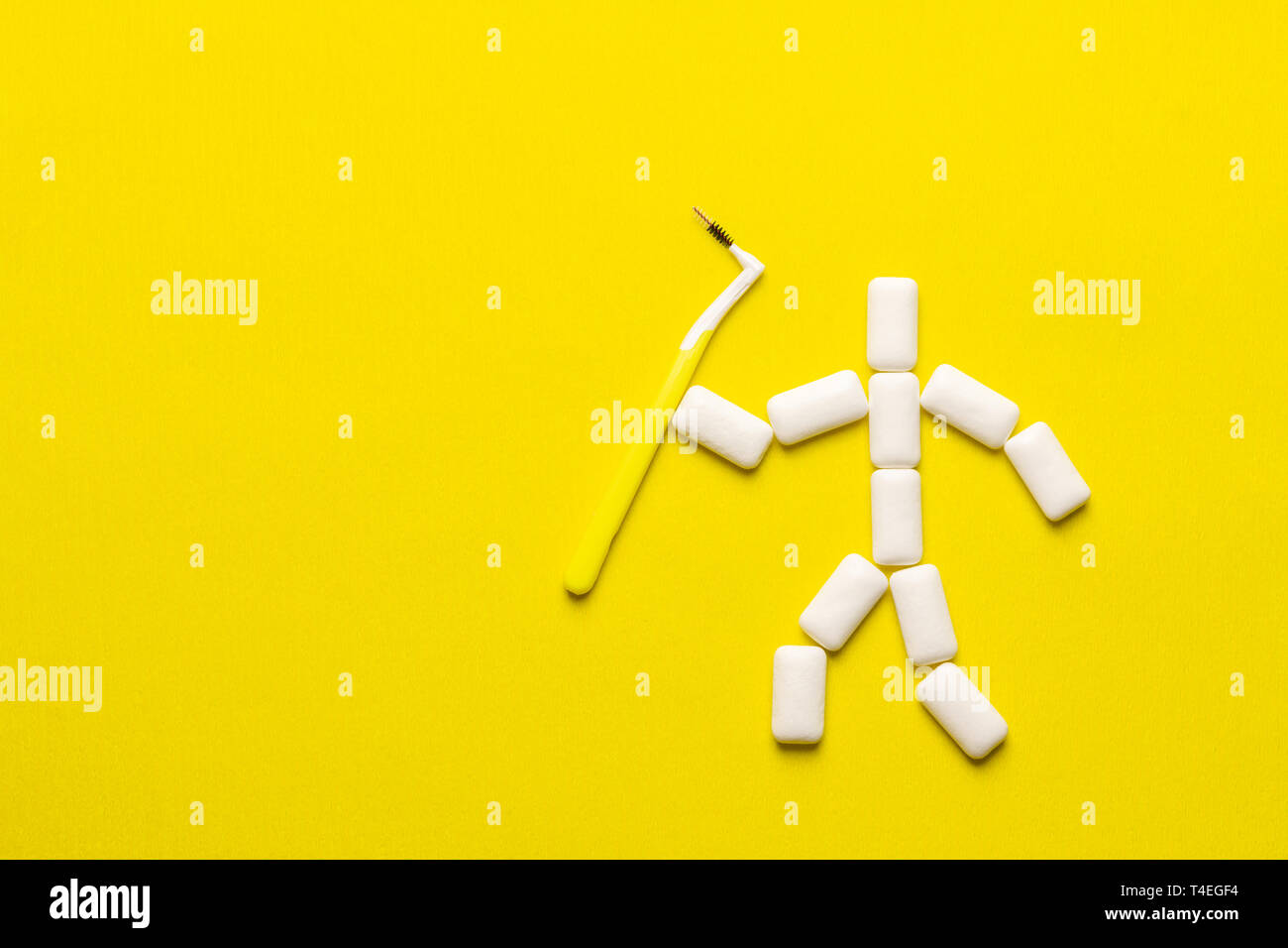 Teeth cleaning concept with copy space. Chewing gums pads in the shape ...