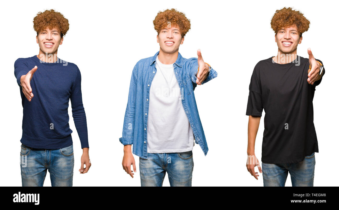 Collage of young men with curly hair over isolated white background ...