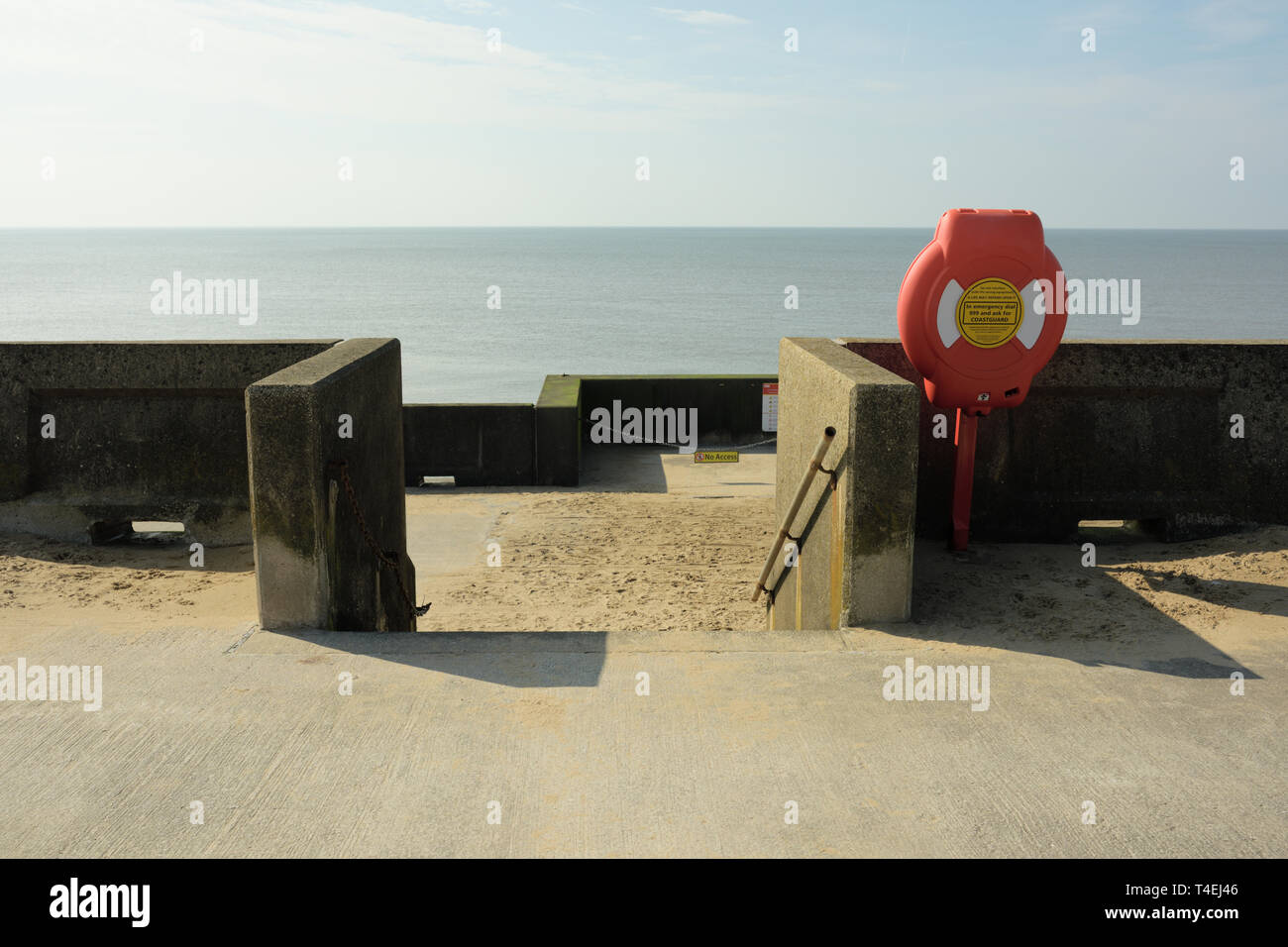 Lifebuoy mounted on post on Anchorsholme seawall and promenade in ...