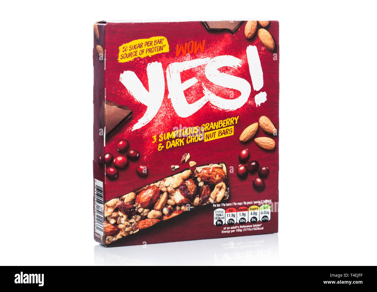 LONDON, UK - APRIL 15, 2019: Box of YES! nut bars with dark chocolate ...