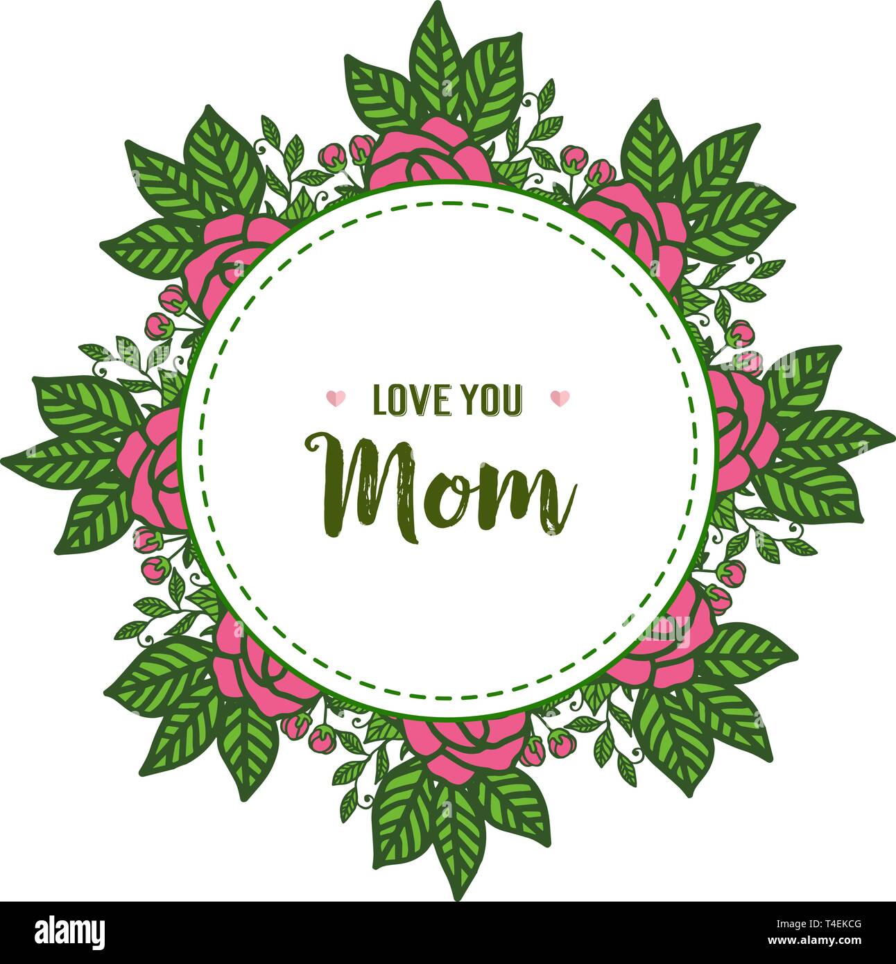 Vector illustration greeting card mom for artwork of rose pink flower ...