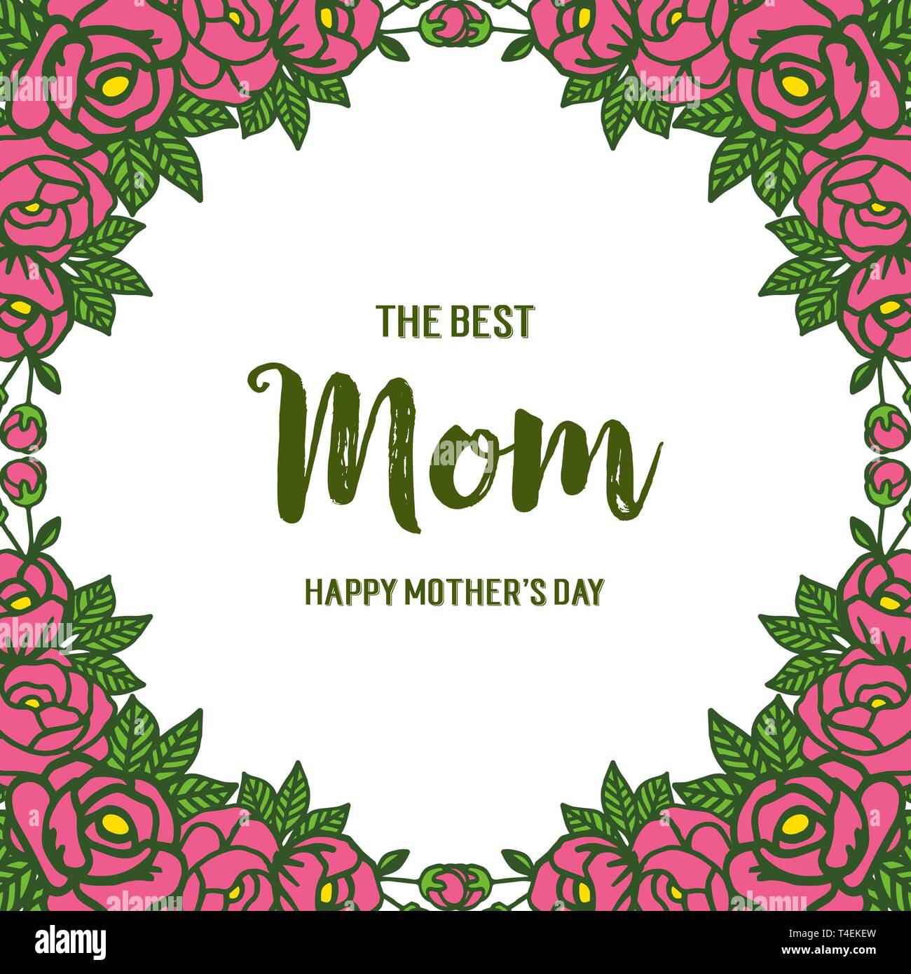 Vector illustration greeting card mom for artwork of rose pink flower ...