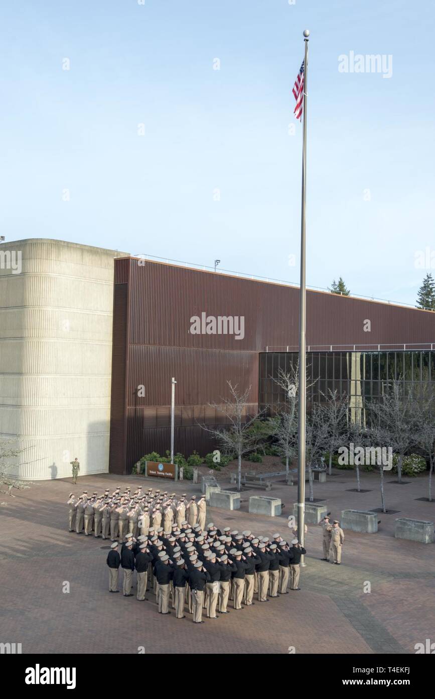 BANGOR, Wash. (April 1, 2019) Chief petty officers observe morning ...