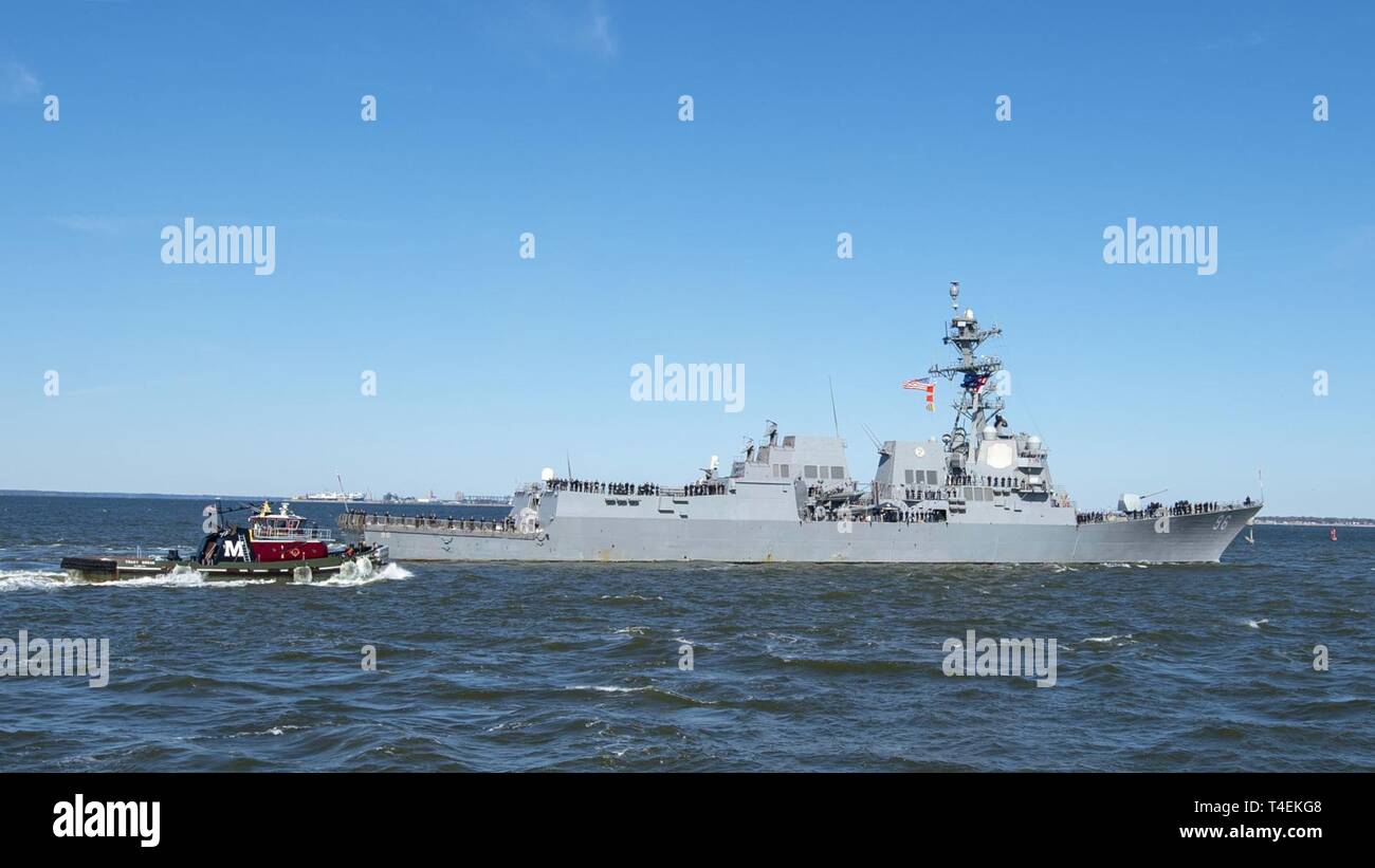 NORFOLK (April 1, 2019) The Arleigh Burke-class guided-missile ...