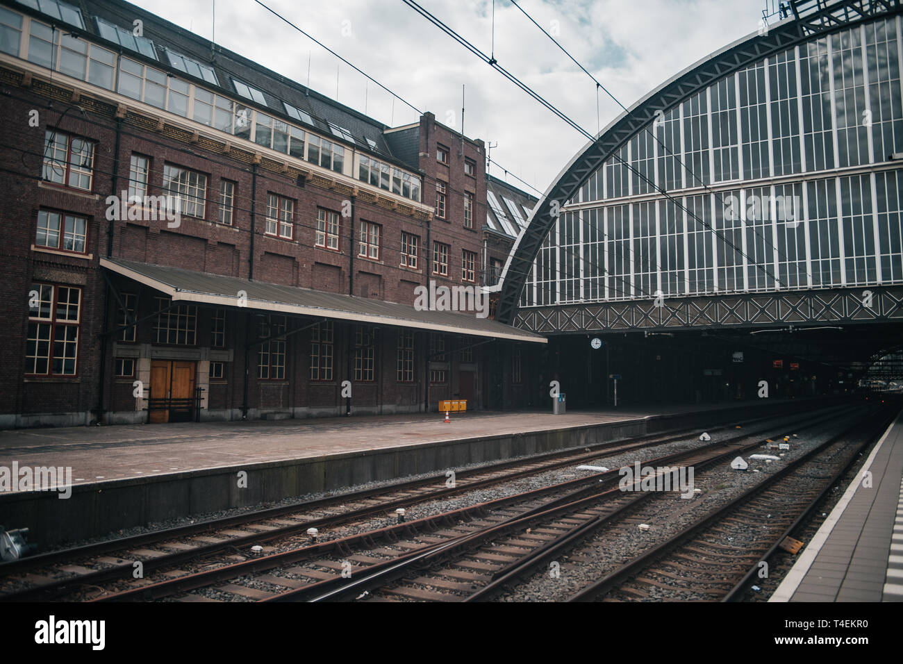 Train station platform in vintage european style Stock Photo - Alamy
