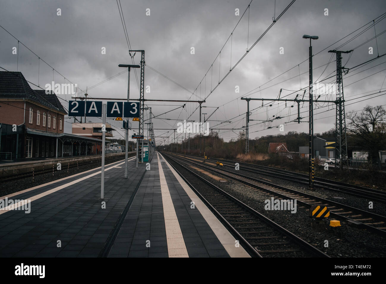 Train station platform in vintage european style Stock Photo - Alamy