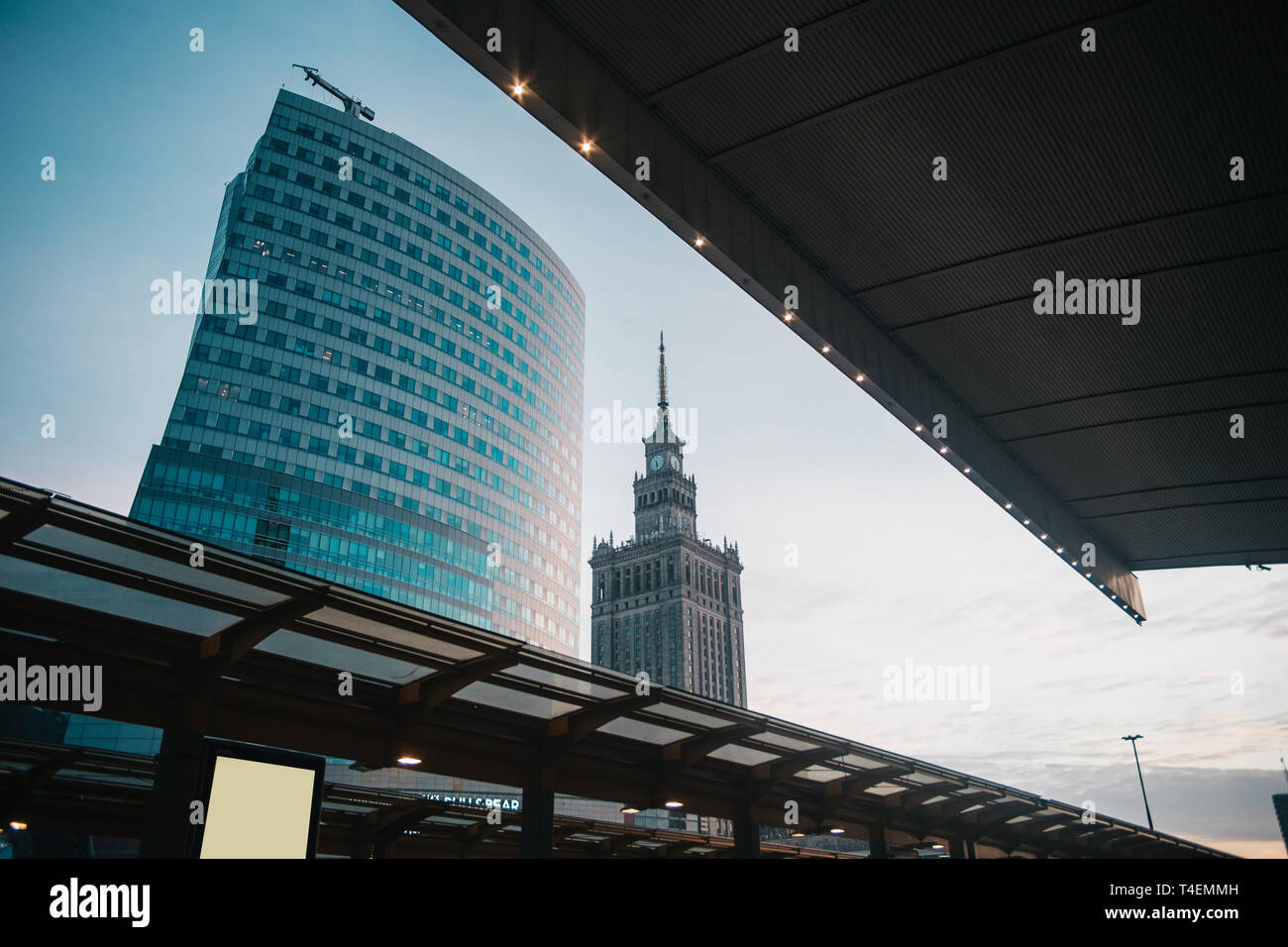 Office building in Warsaw on Culture and Science Palace background ...