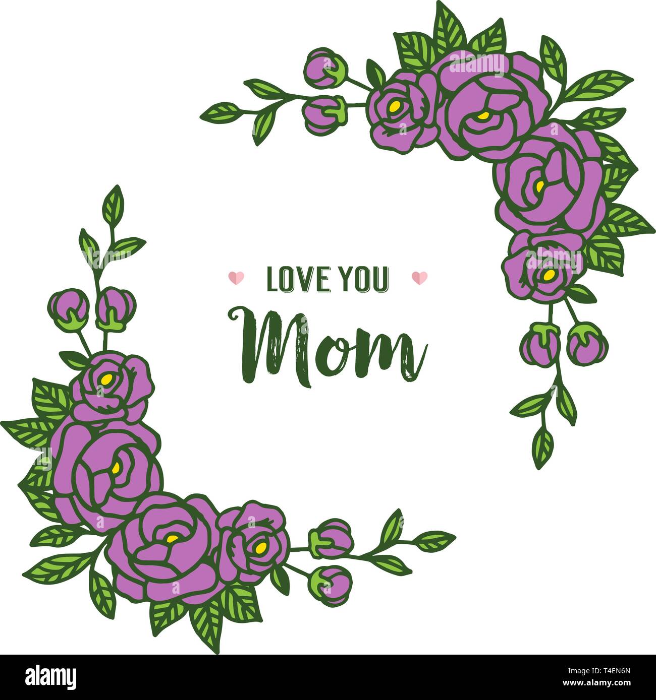 Vector illustration various shape purple rose flower frame with mom ...