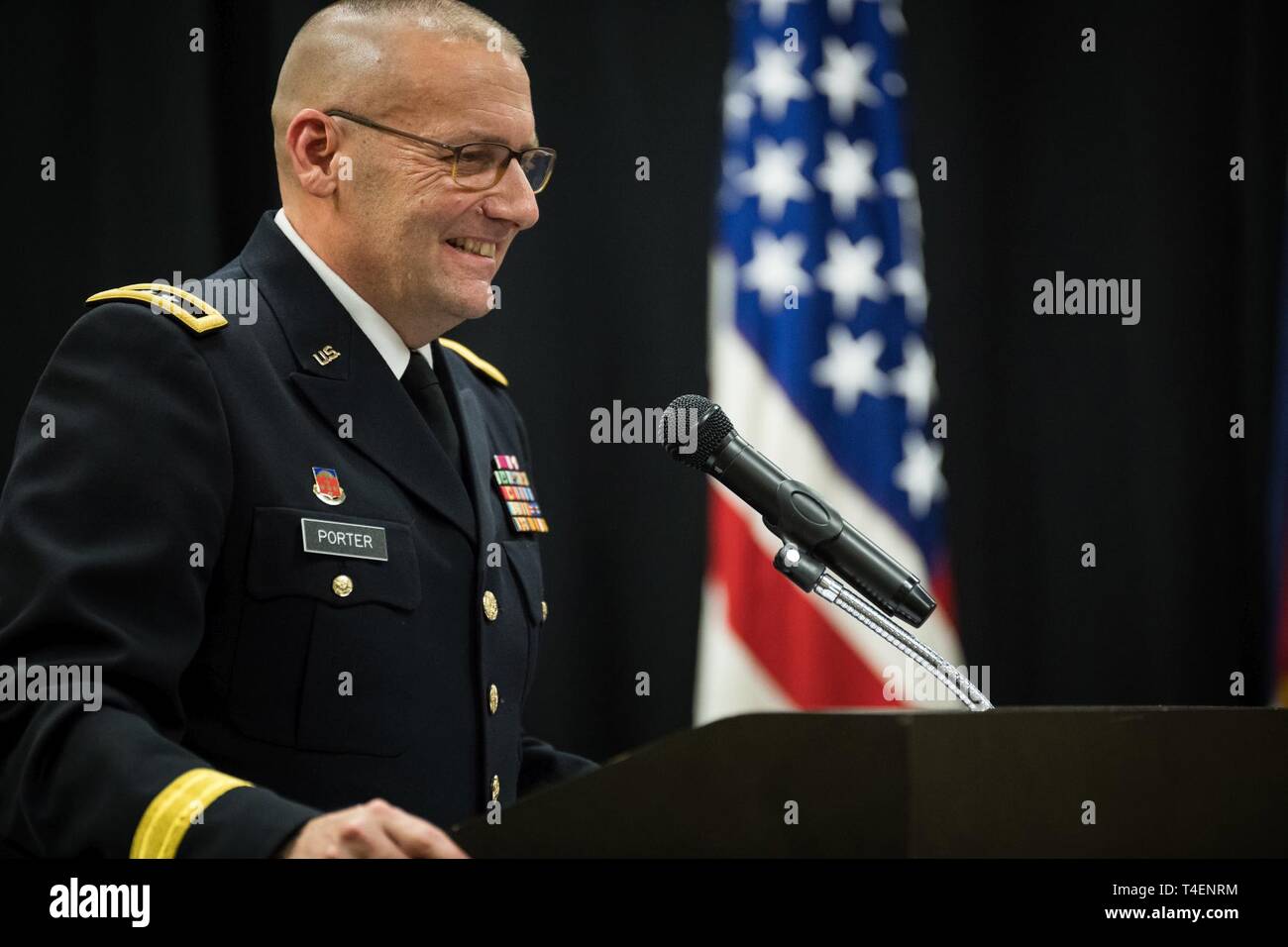 Newly promoted Maj. Gen. Gregory C. Porter addresses the audience after ...