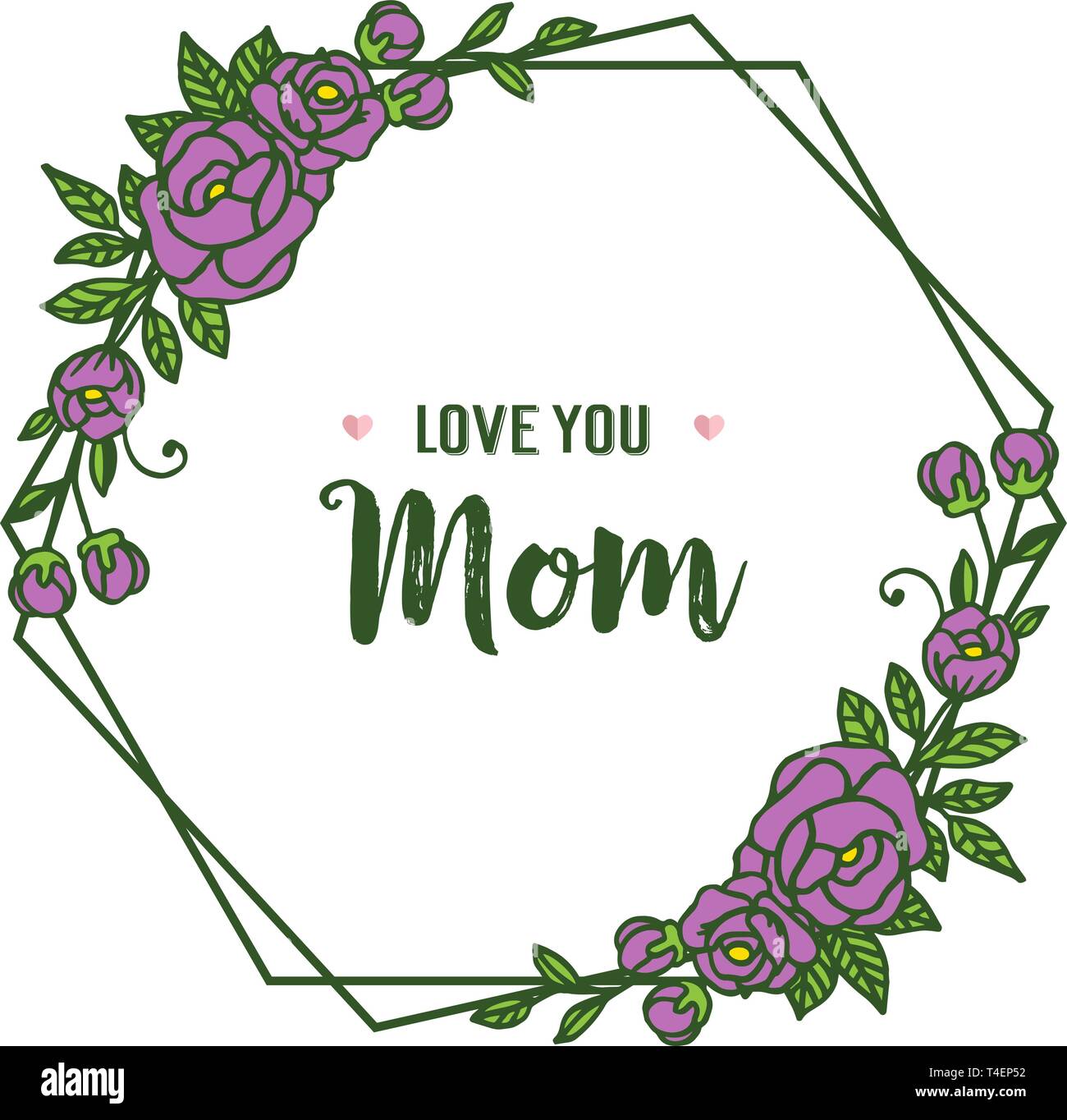 Vector illustration art purple wreath frame with greeting card mom hand ...