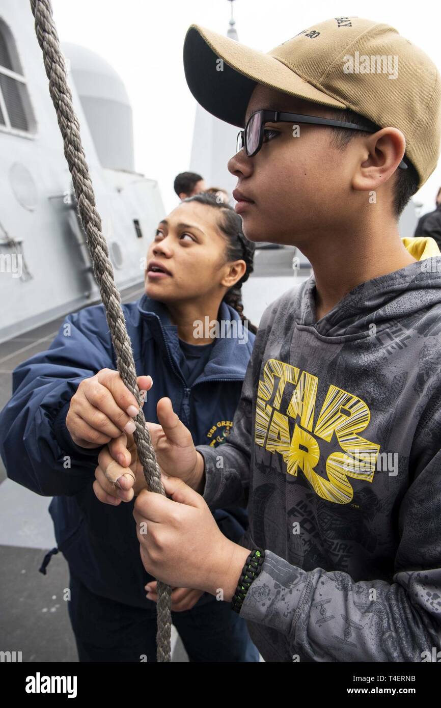 PHILIPPINE SEA (March 28, 2019) Andre Jackson participates in flag ...