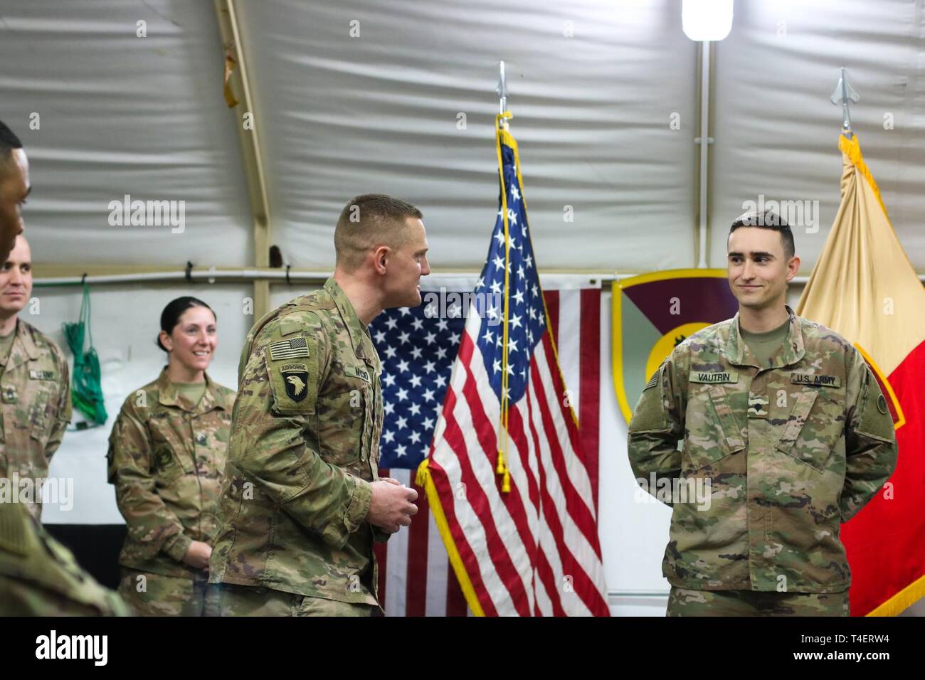 Cpt. Petro Mycio speaks to Spc. Jon Vautrin about the responsibilities ...