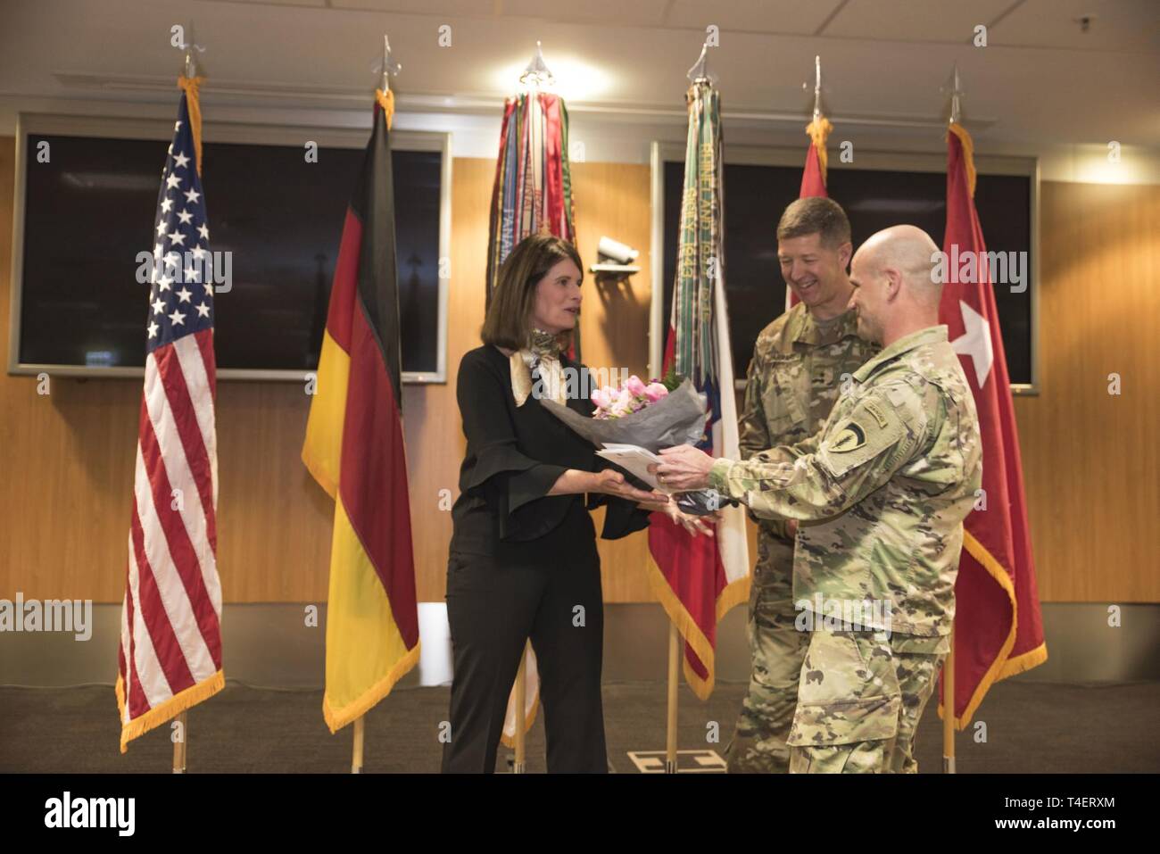 U.S. Army Europe Commanding General Lt. Gen. Christopher Cavoli hands ...