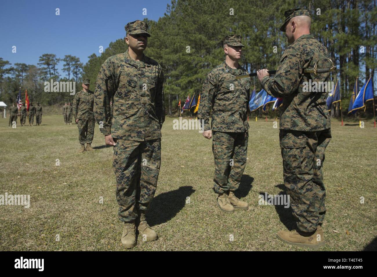 U.S. Marine Corps Sgt. Maj. Jose R. Beto, left, on-coming sergeant ...