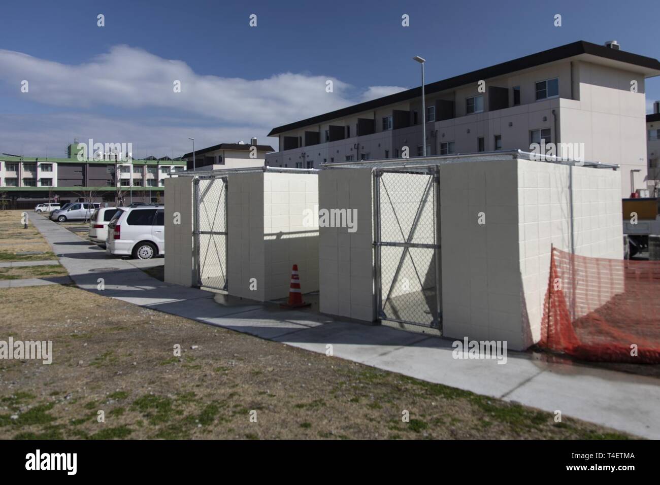 Two completed trash enclosures built by Naval Mobile Construction ...