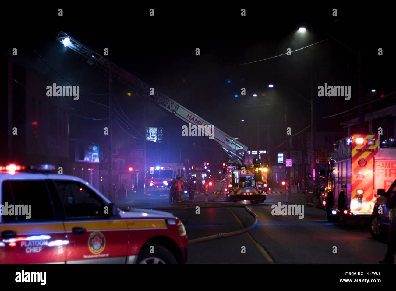 Ontario Canada April 13 2019: Large building fire at night at the ...