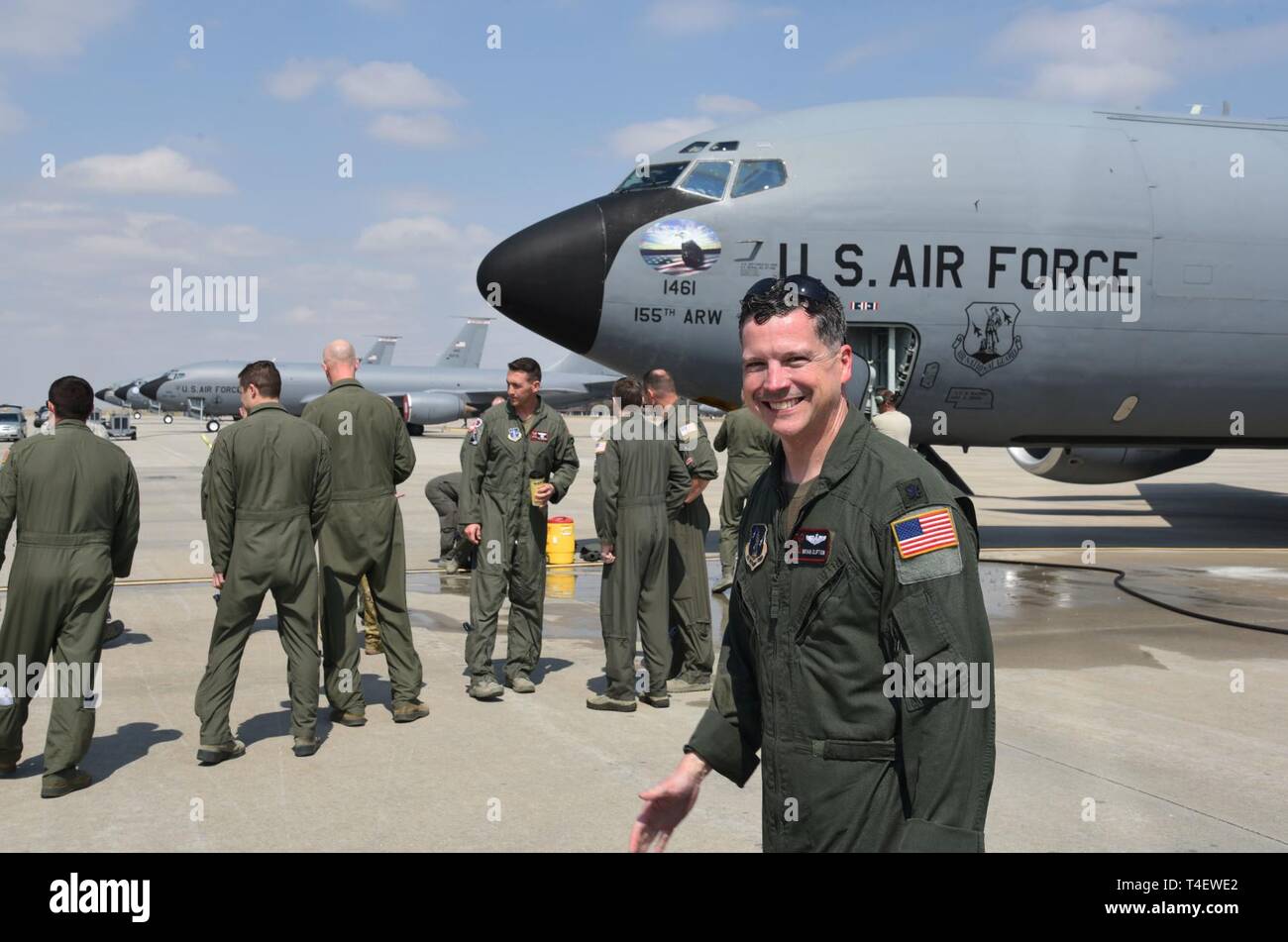 Nebraska Ailr National Guard KC-135 pilot Lt. Col. Bryan Clifton enjoys ...