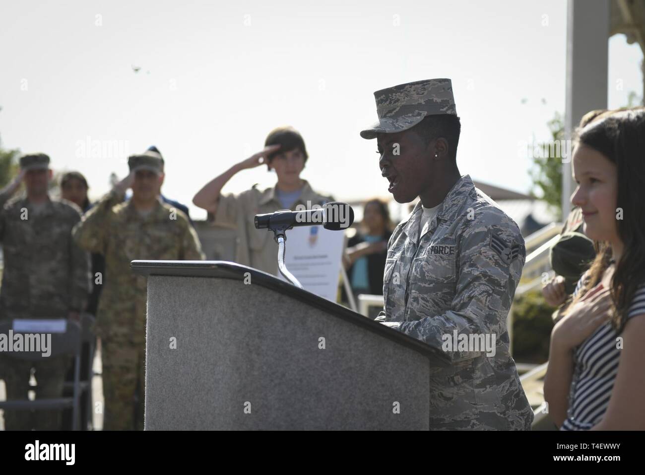 U.S. Air Force Senior Airman Erica Peoples, an honor guardsman with the ...