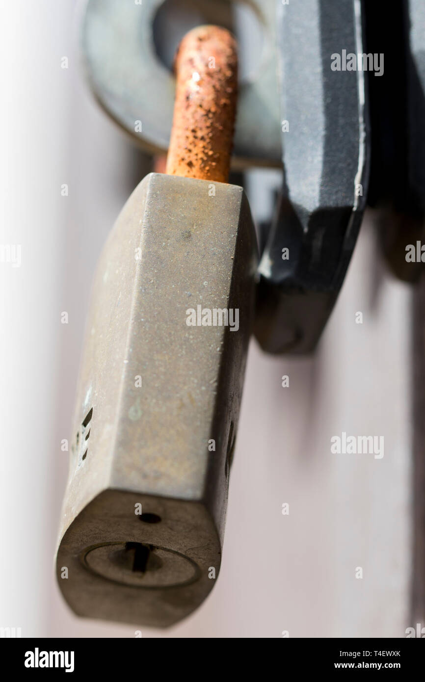 Rusty padlock close up. Texture of rusty old lock on a door latch Stock ...