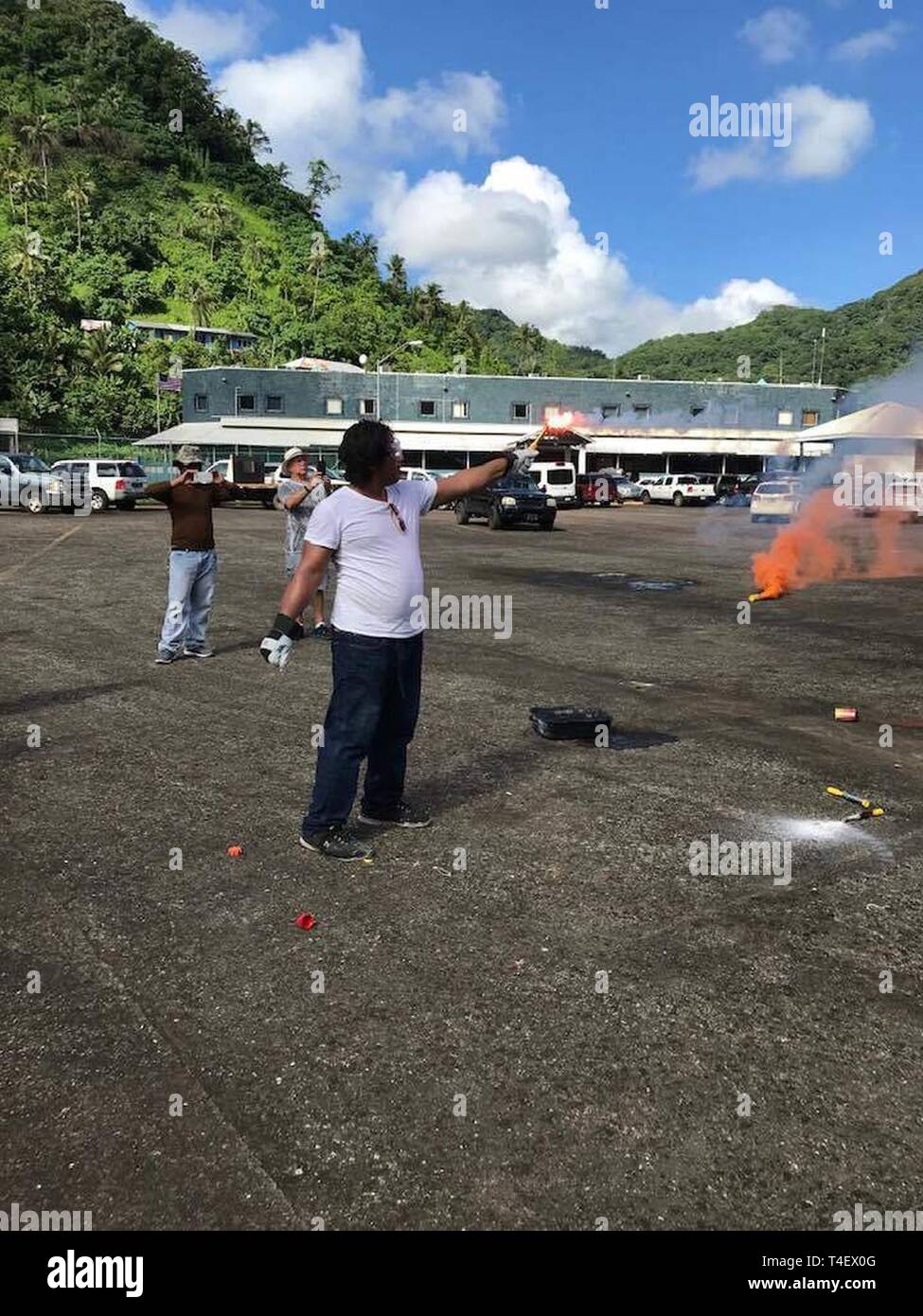 Fishers from the local fleet in American Samoa practice using flares ...