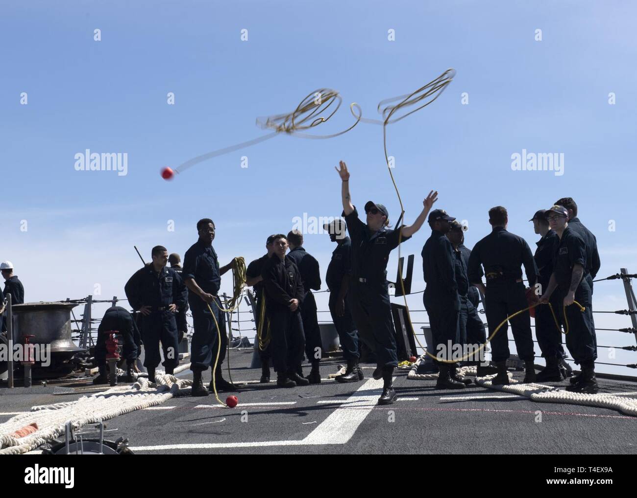 PACIFIC OCEAN (Apr. 1, 2019) Sailors aboard guided-missile destroyer ...