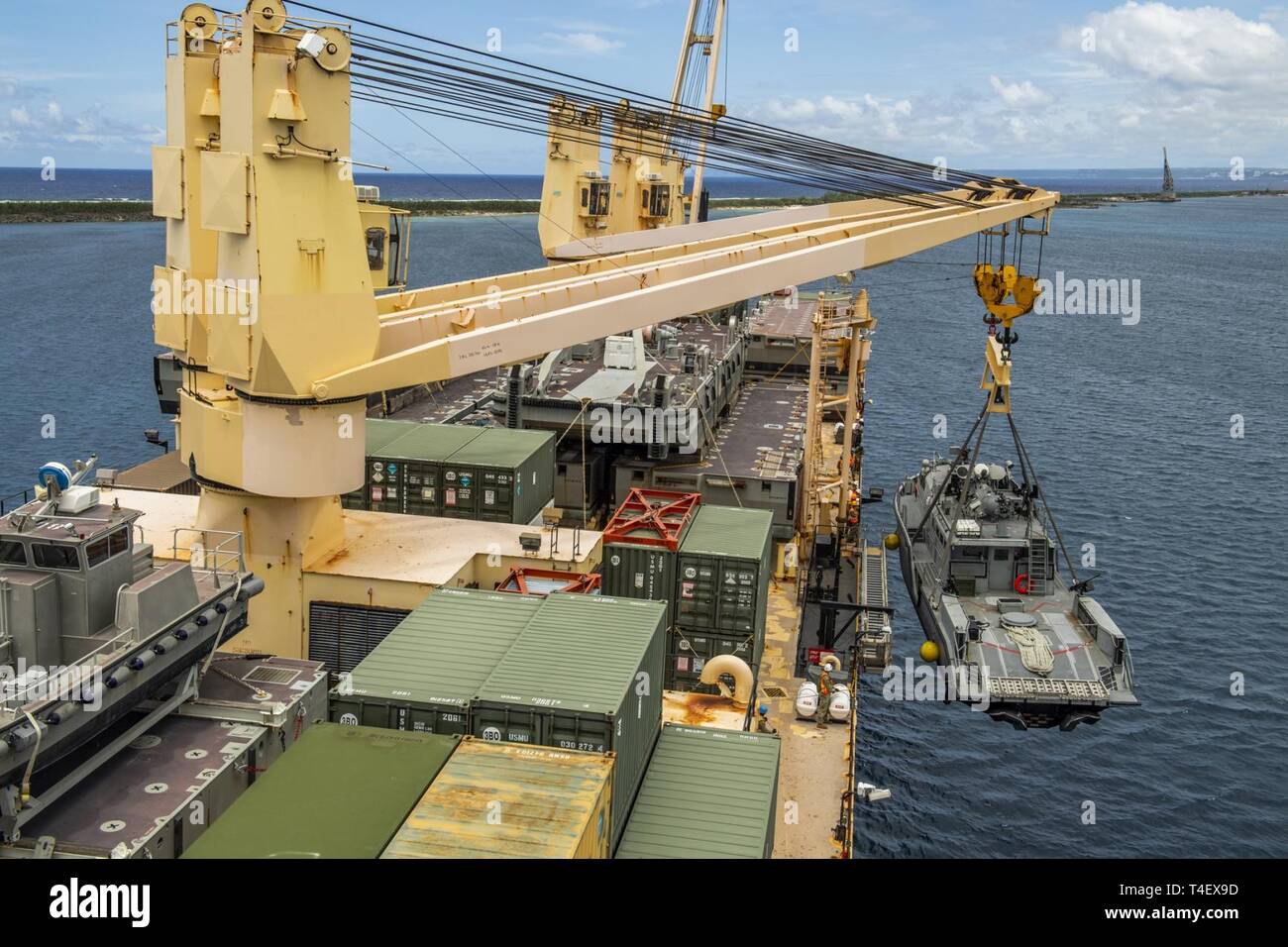 SANTA RITA, Guam (April 4, 2019) Sailors assigned to Navy Cargo ...