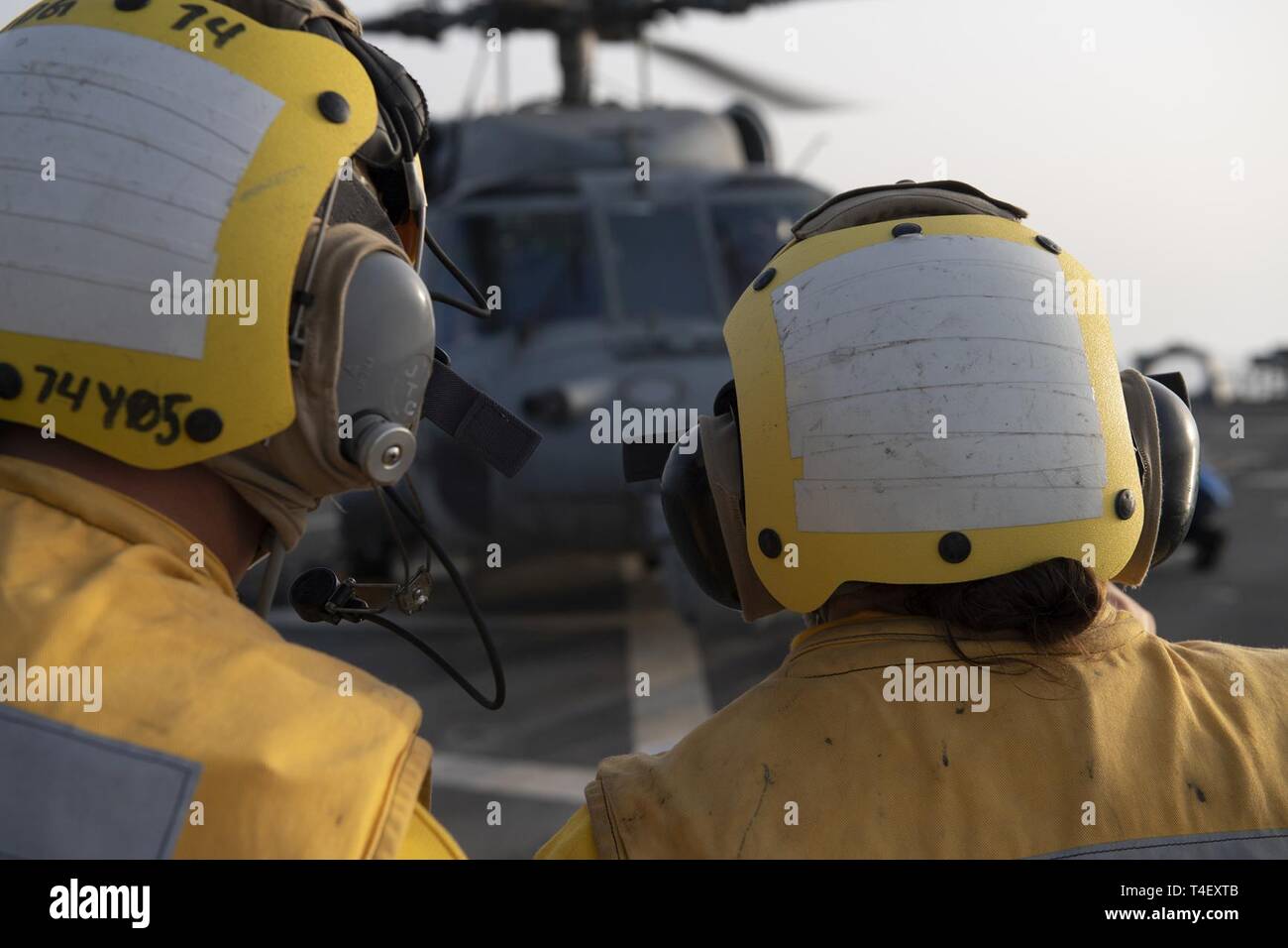ARABIAN GULF (April 4, 2019) Seaman Samantha Via, right, and Boatswain ...