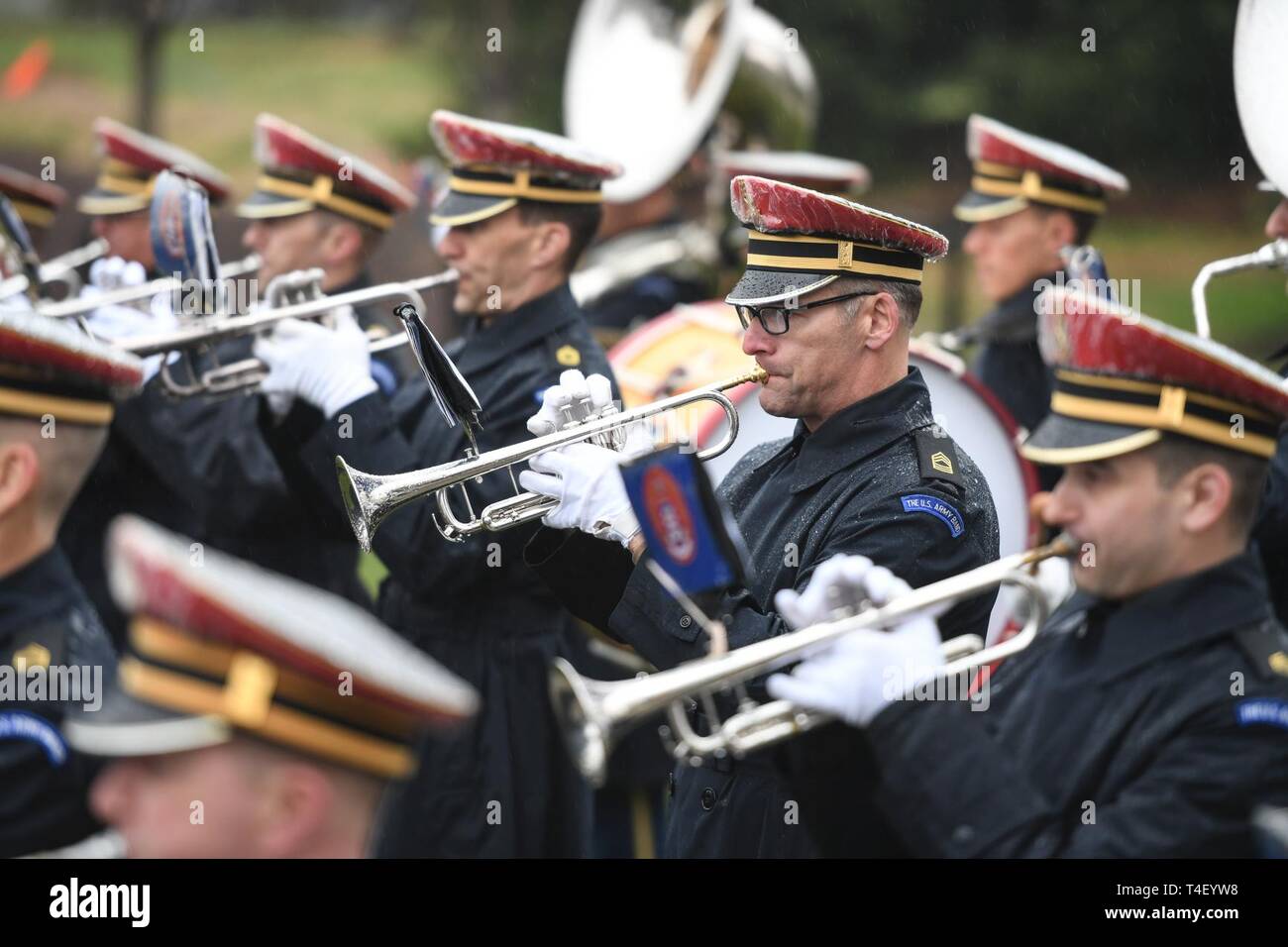 The U.S. Army Ceremonial Band plays the National Anthem in a full force ...