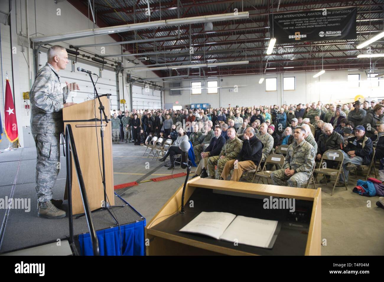 Col. David Smith, commander of the 158th Fighter Wing, speaks to a ...