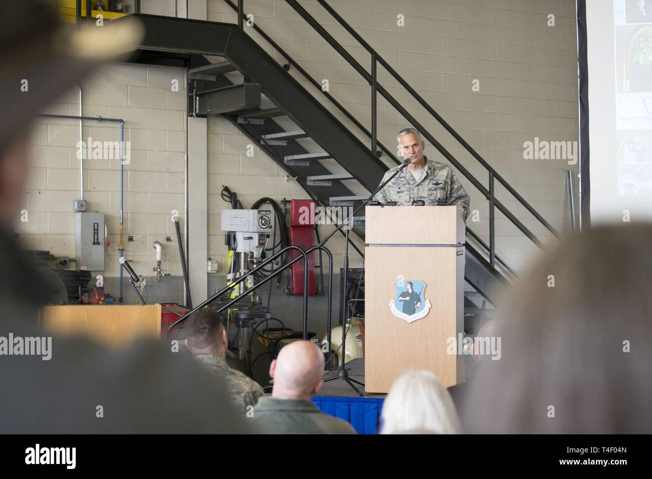 Col. David Smith, commander of the 158th Fighter Wing, speaks to a ...