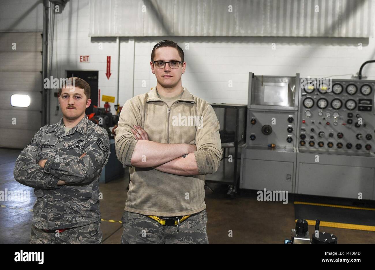 From left, Staff Sgt. Stephen Foxworth, 5th Maintenance Squadron aircraft hydraulic systems ...