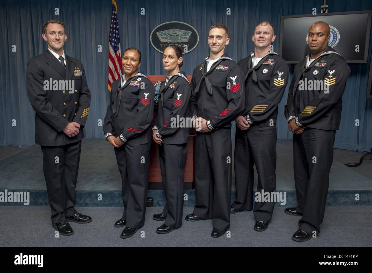 ARLINGTON, Va. (April 8, 2019) Chief Engineman Brandon Lovell, left ...