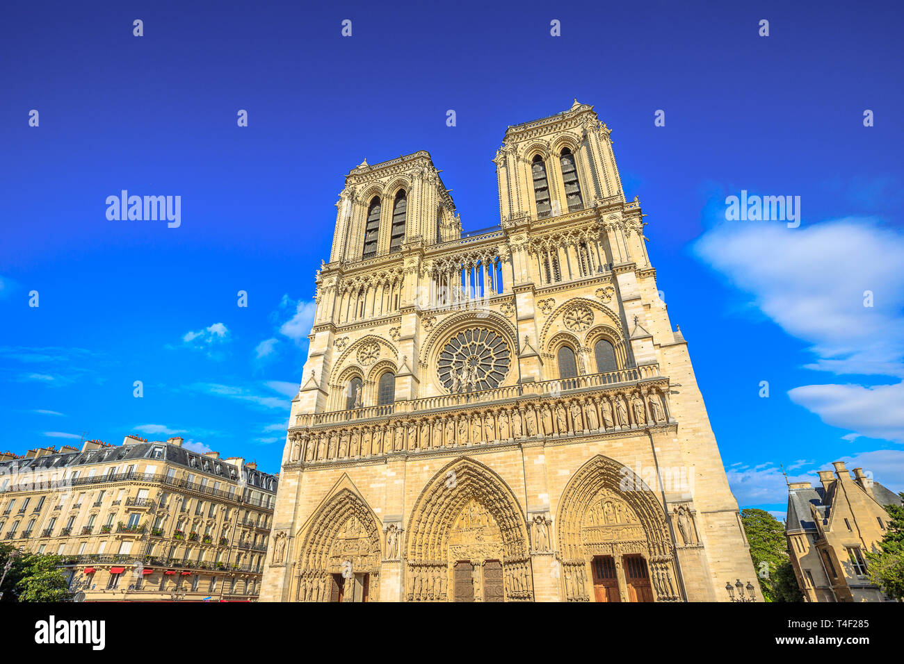 Details of French architecture of Notre Dame cathedral of Paris, France ...