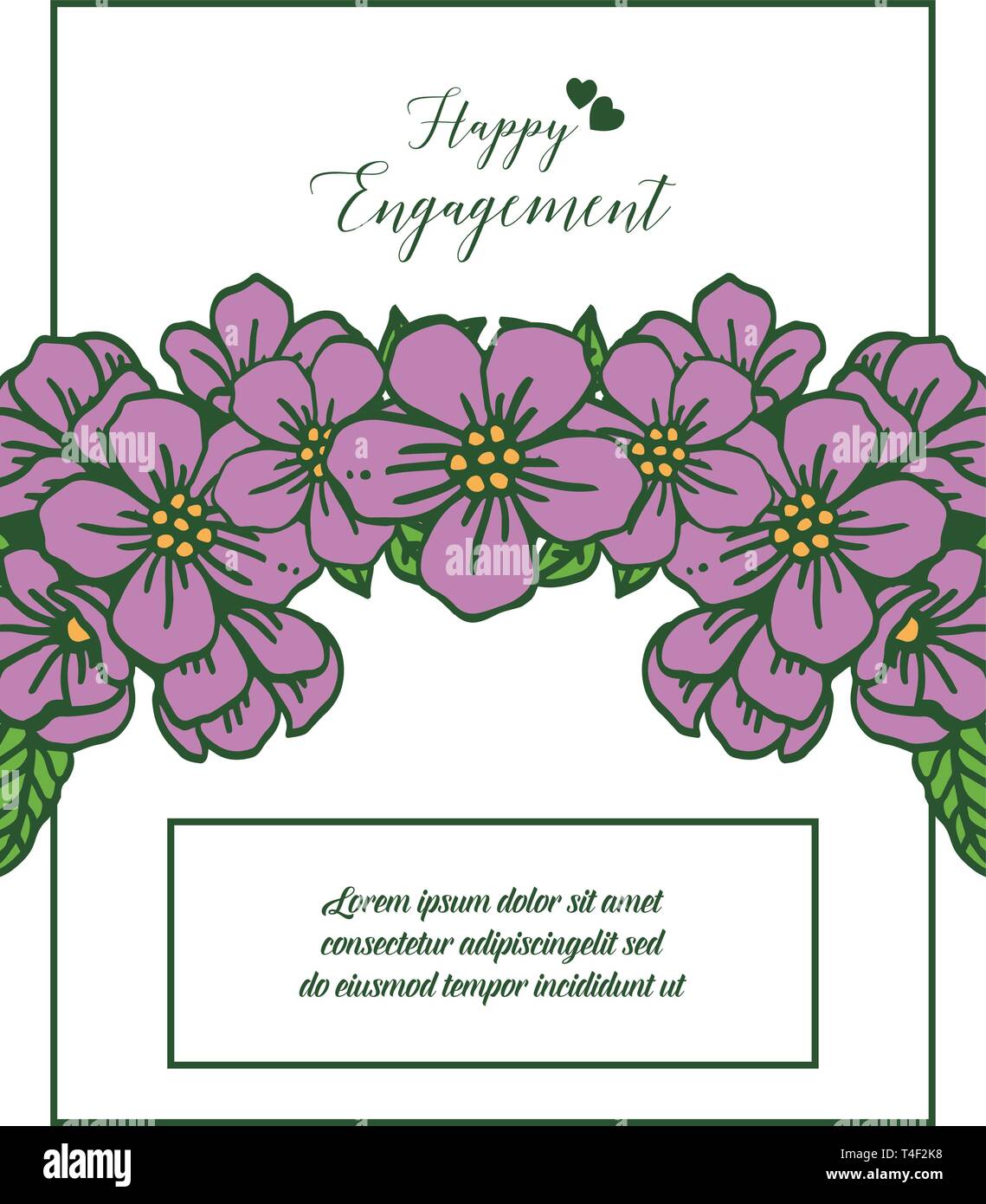 Vector illustration happy engagement celebration with floral frame ...