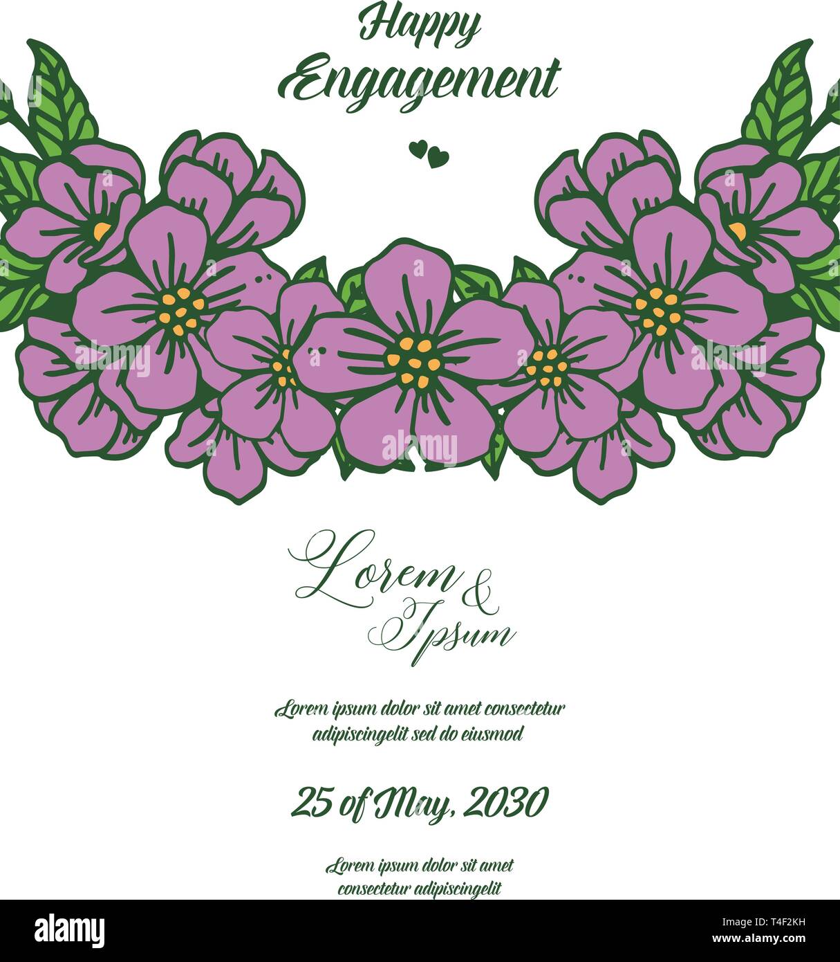 Vector illustration happy engagement celebration with floral frame ...