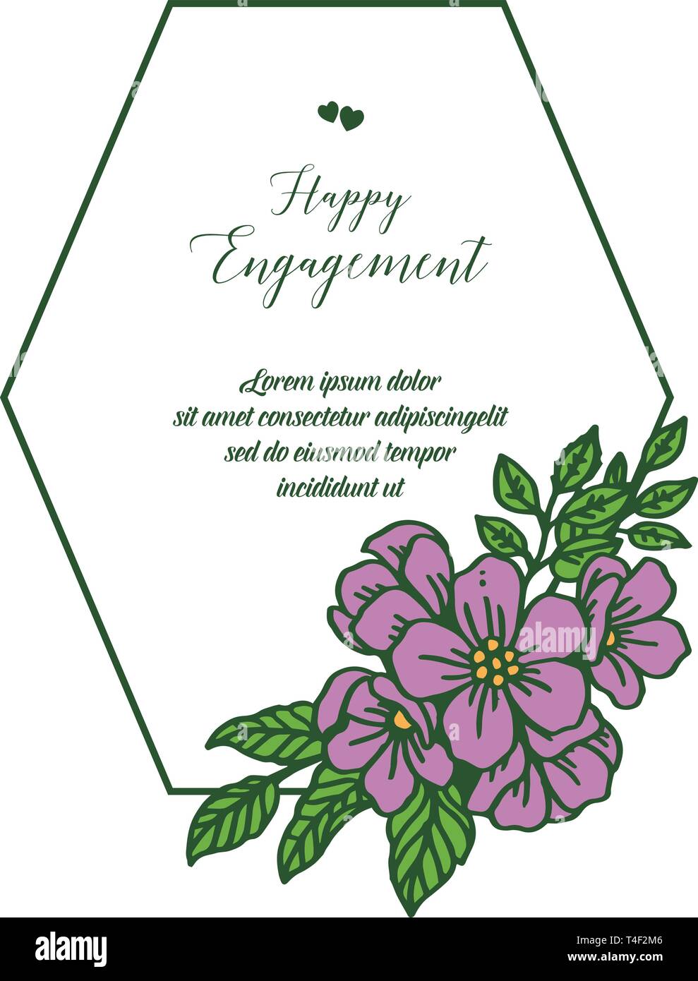 Vector illustration happy engagement celebration with floral frame ...
