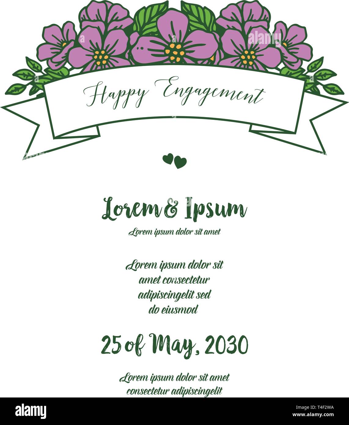 Vector illustration greeting card of happy engagement with purple ...