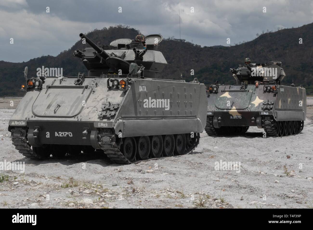 Philippine Army M113 armored personnel carriers are staged at the end ...