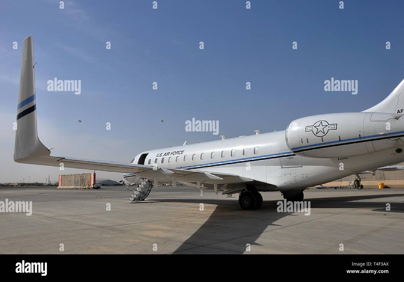 An E-11A aircraft outfitted with a Battlefield Airborne Communications ...