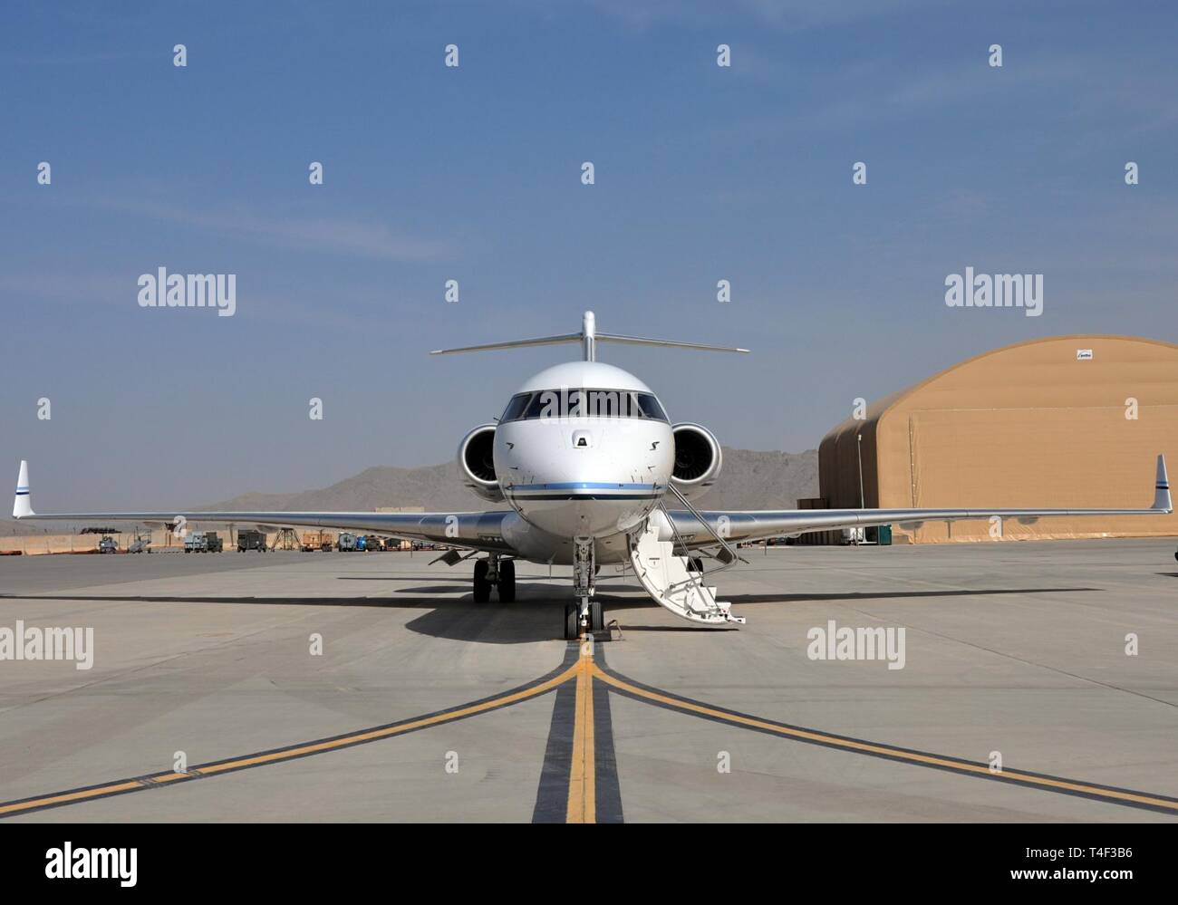 An E-11A aircraft outfitted with a Battlefield Airborne Communications ...
