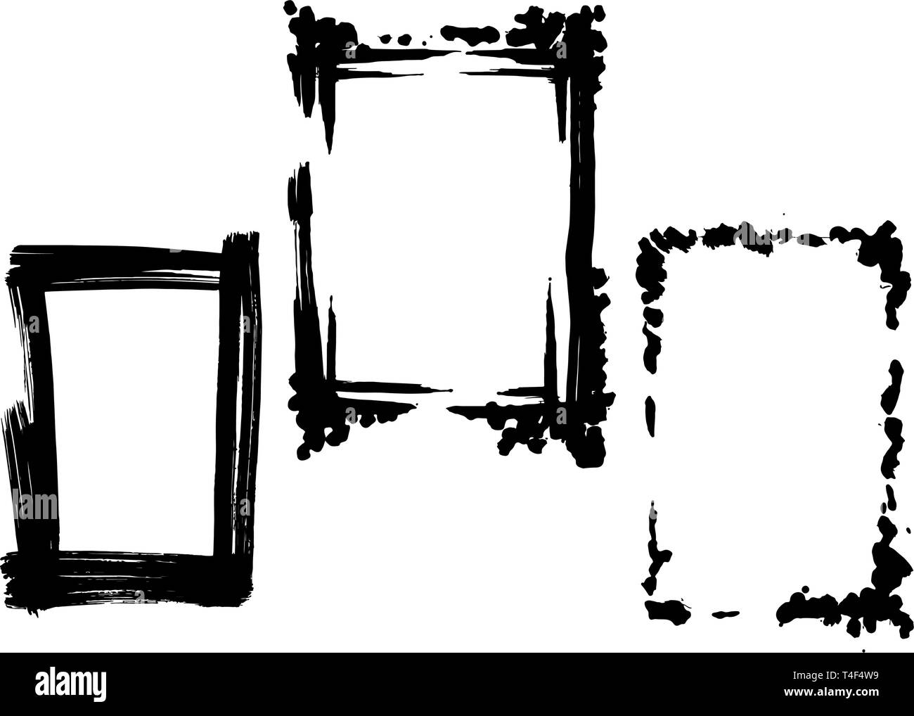 Vector Dry brush frames. Hand drawn artistic frames. Black and white ...
