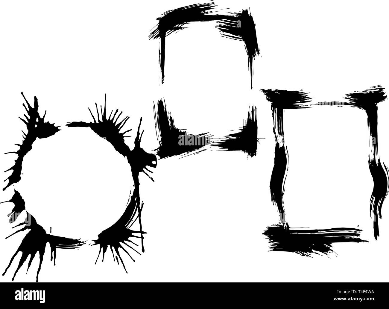 Vector Dry brush frames. Hand drawn artistic frames. Black and white ...