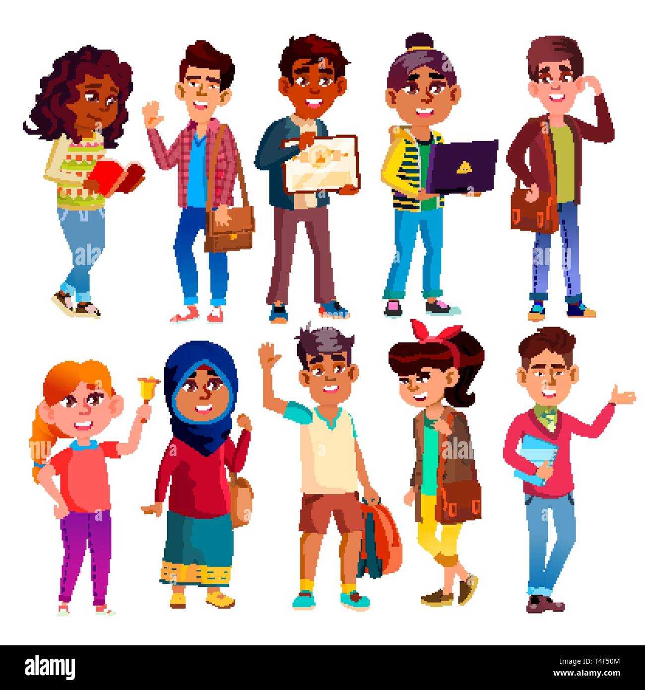 Highschool Pupils, Teenagers Vector Cartoon Characters Set Stock Vector ...